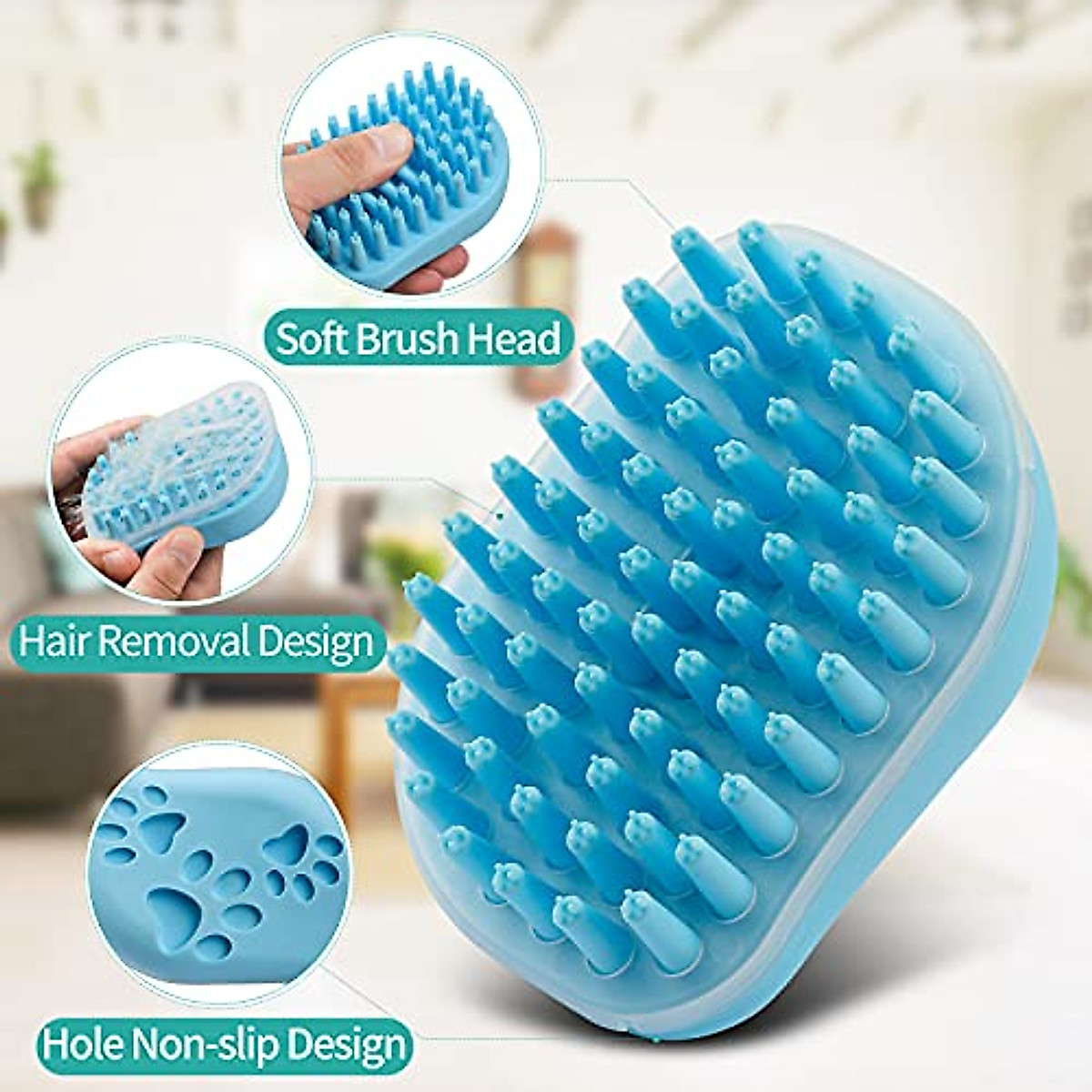 2Pack Dog Bath Brush, Soft Silicone Pet Shampoo Massage Dispenser Grooming Shower Brush for Short Long Haired Dogs and Cats Washing, ISWAYSTORE