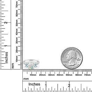 10K White Gold White Simulated Opal Sky Blue Aquamarine and White Diamond Oval 3-Stone Engagement Ring For Women (1.91 Cttw, Gemstone October Birthstone, Available In Size 5, 6, 7, 8, 9)