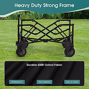 Homgava Collapsible Folding Wagon Cart 150L, Heavy Duty Garden Cart with All Terrain Wheels,Portable Large Capacity Utility Wagon Cart for Camping Fishing Sports Shopping,Black