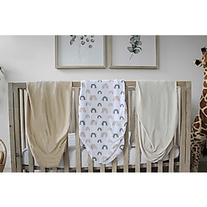 NODNAL CO. 3 Fitted Crib Sheets Rainbow & Solid Colors Set - 100% Oeko-TEX Cotton for Baby Girl/Boy Nursery Bedding - Boho Gender Neutral Watercolor Beige/Tan Set Toddler Mattress 28”x52”x9” Sheet