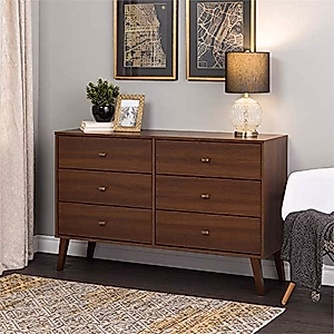 Prepac Milo Mid-Century 6 Drawer Dresser For Bedroom, 16" D x 52.50" W x 33" H, Cherry