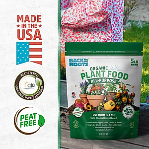 Back to the Roots Organic All-Purpose Plant Food (5 lb. Value Size), Premium Blend, Safe & Sustainable Vegan Formulation Made with Kelp and Alfaalfa Meal, Mycorrhize, and Rock Phosphate Minerals