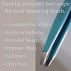 Zizzili Basics Tweezers - Limited Edition Aqua Ombré Slant Tweezer - Best Tweezers for Eyebrow, Hair Removal and Your Precision Needs