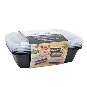 Deahun Mainstays 5 Pk 4.2 Cups Rectangular Plastic Meal Prep, Clear Lids and Black Containers