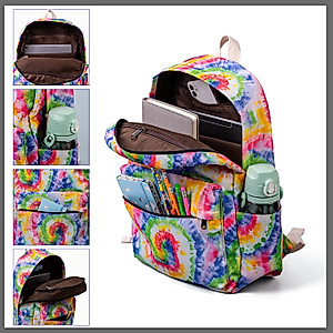 SHEEYEE Teen Girls School Backpack with Matching Lunch Box Pencil Case Marble Bookbag Laptop for Middle School (Blue-White)