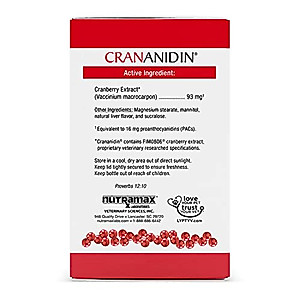 Nutramax Crananidin Cranberry Extract Urinary Tract Health Supplement for Dogs, 75 Chewable Tablets