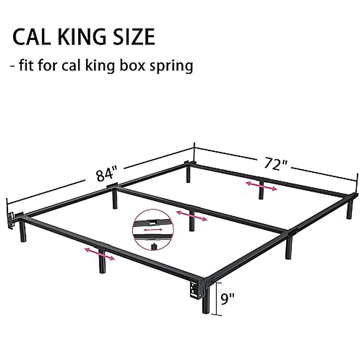 Bedsnus California King Size Bed Frame, 9 Inch Metal Basics Bed Frame,High Profile Base for Box Spring, 9-Leg Support, Noise-Free, Easy Assembly, Black