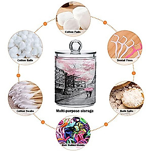 KEEPREAL Romantic Paris Tower Oil Painting Qtip Holder Dispenser with Lids, 2PCS Plastic Food Storage Canisters, Apothecary Jar Containers for Vanity Organizer Storage