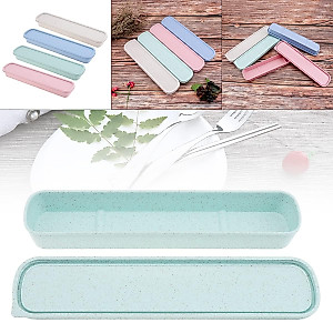 OriGlam 1pcs Portable Flatware Box Travel Tableware Storage Case Box, Utensil Case Flatware Storage Box for Cutlery Kit (Blue)