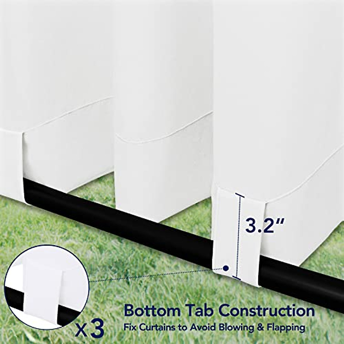 PureFit Outdoor Curtains for Detachable Sticky Tab Top Patio Waterproof/Weatherproof, UV and Fade Resistant Outside Curtains for Gazebo, Porch, Pergola, Privacy Curtain, 54 x 84 inch, 2 Panels, White