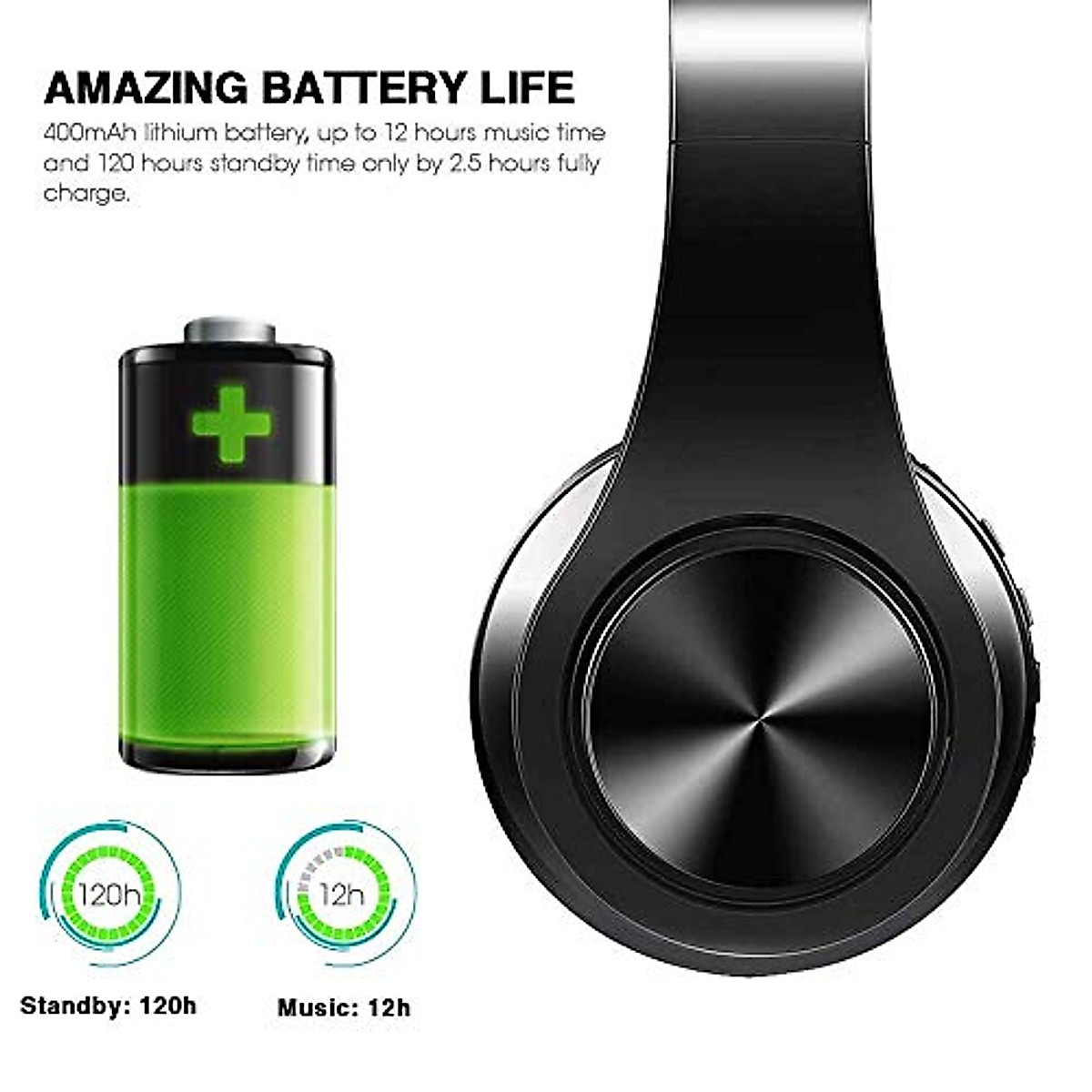 Wireless Headset with Mic, Foldable Bluetooth Headphone with 3.5mm Audio Jack, Built-in Noise Cancelling Microphone, Support for Plug-in Card, for PC, Phone(Black)