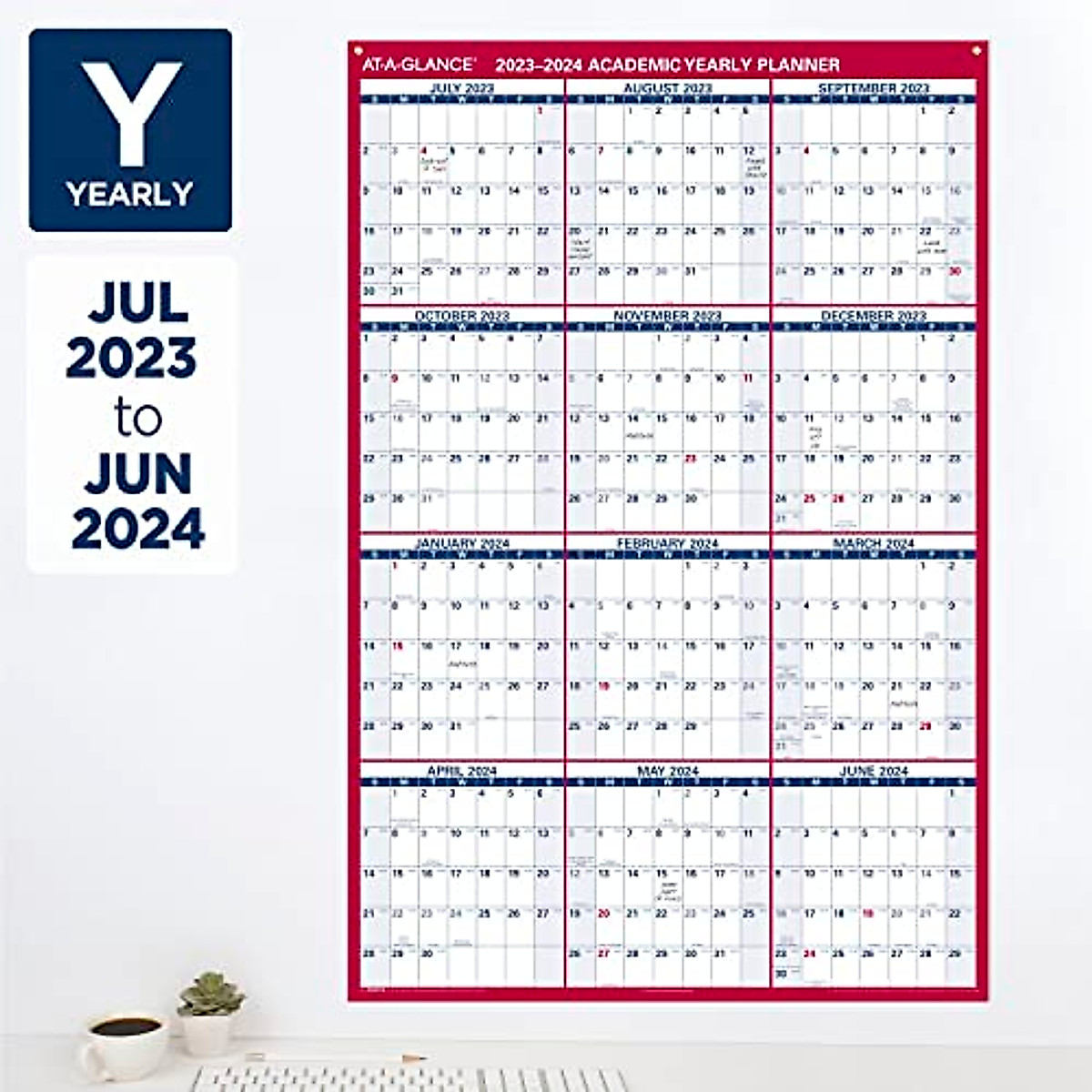 AT-A-GLANCE 2023-2024 Erasable Calendar, Wall Calendar, 32" x 48", XLarge, Academic, Dry Erase, Reversible, Vertical/Horizontal (PM36AP28)