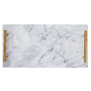 Marble Serving Tray with Gold Handles for Coffee Table, Kitchen (Rectangle, 15x7.5 in)