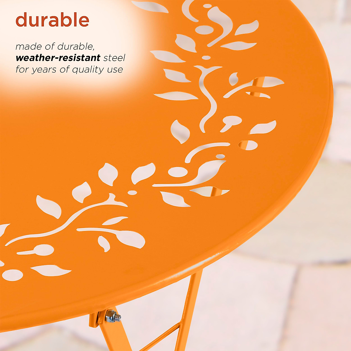 Alpine Corporation Indoor/Outdoor 3-Piece Bistro Set Folding Table and Chairs Patio Seating, Orange