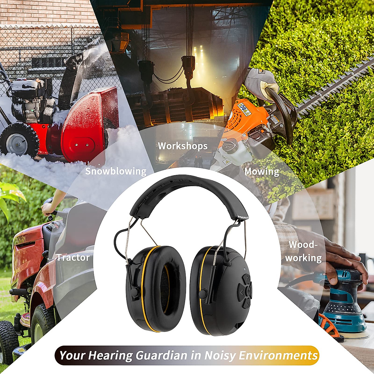 inf protear(Upgraded E6850 Bluetooth Hearing Protection with Integrated Microphone, High-Fidelity Speakers,120H+Playtime, Ideal Ear Muffs for Noise Reduction for Mowing, Workshop, NRR 25 dB