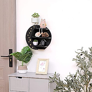AMEAEEL Wooden Moon Shelf Pine Wood Deco Shelves Hanging or Standing for Crystals Black Moon and Stars Shelves(Black&Stars)