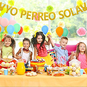 GROBRO7 YO Perreo Sola Banners Gold Glitter Banner Home Decoration Photo Booth Props 6.5ft Pre-Assembled Garland Party Favor for Music Themed Bachelorette Wedding Bridal Shower Engagement Decor