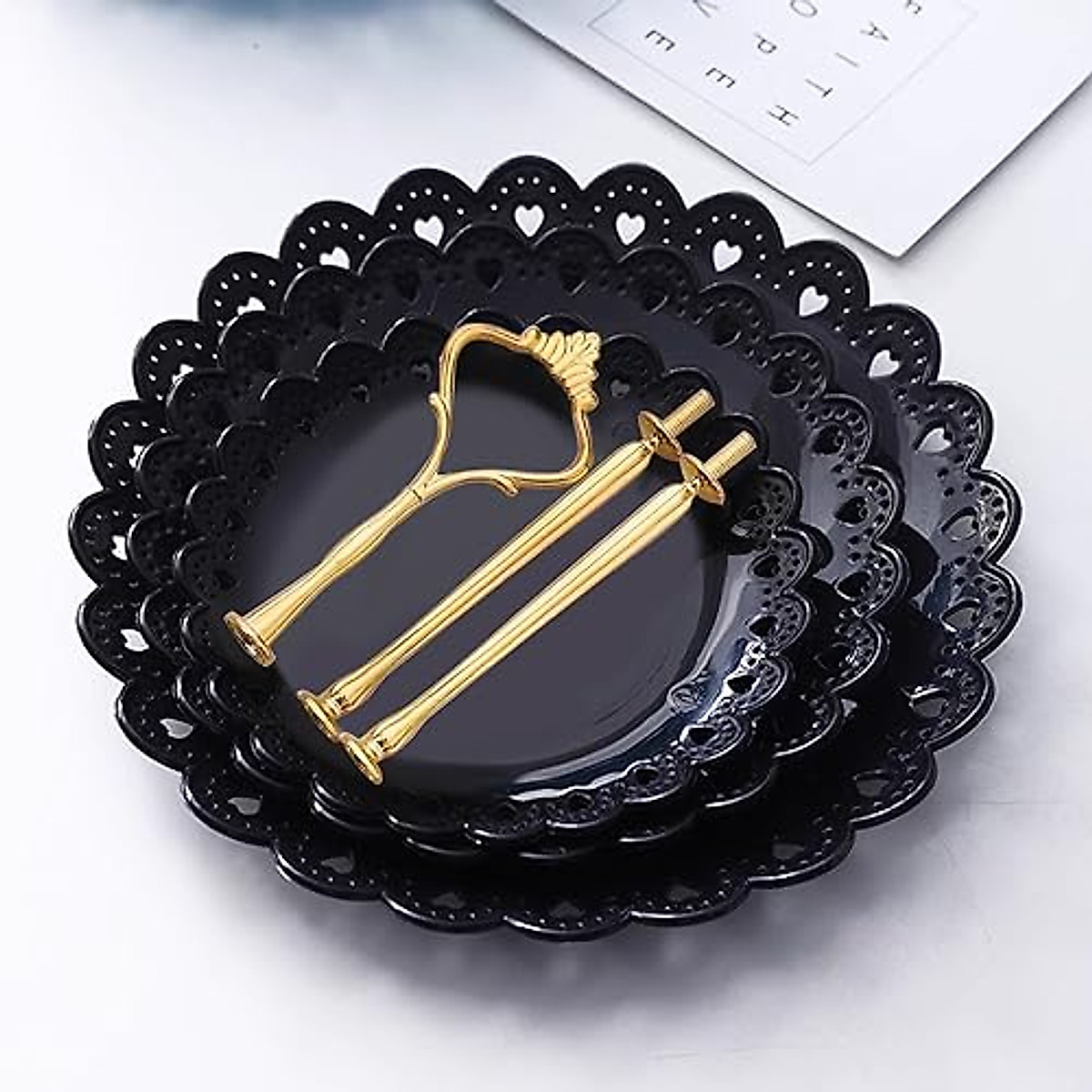 Set of 4pcs Black Halloween Cupcake Stand Plastic Dessert Tray Severing Plate Fruit Holder for Birthday Party Baby Shower Wedding Tea Party