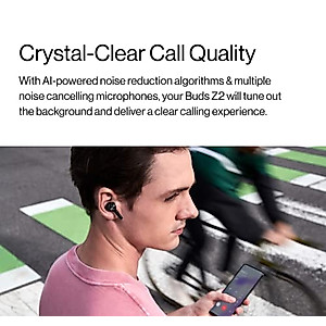 OnePlus Buds Z2 True Wireless Earbud Headphones-Touch Control with Charging Case,Active Noise Cancellation,IP55 Waterproof Stereo Earphones for Home,Sport, Obsidian Black