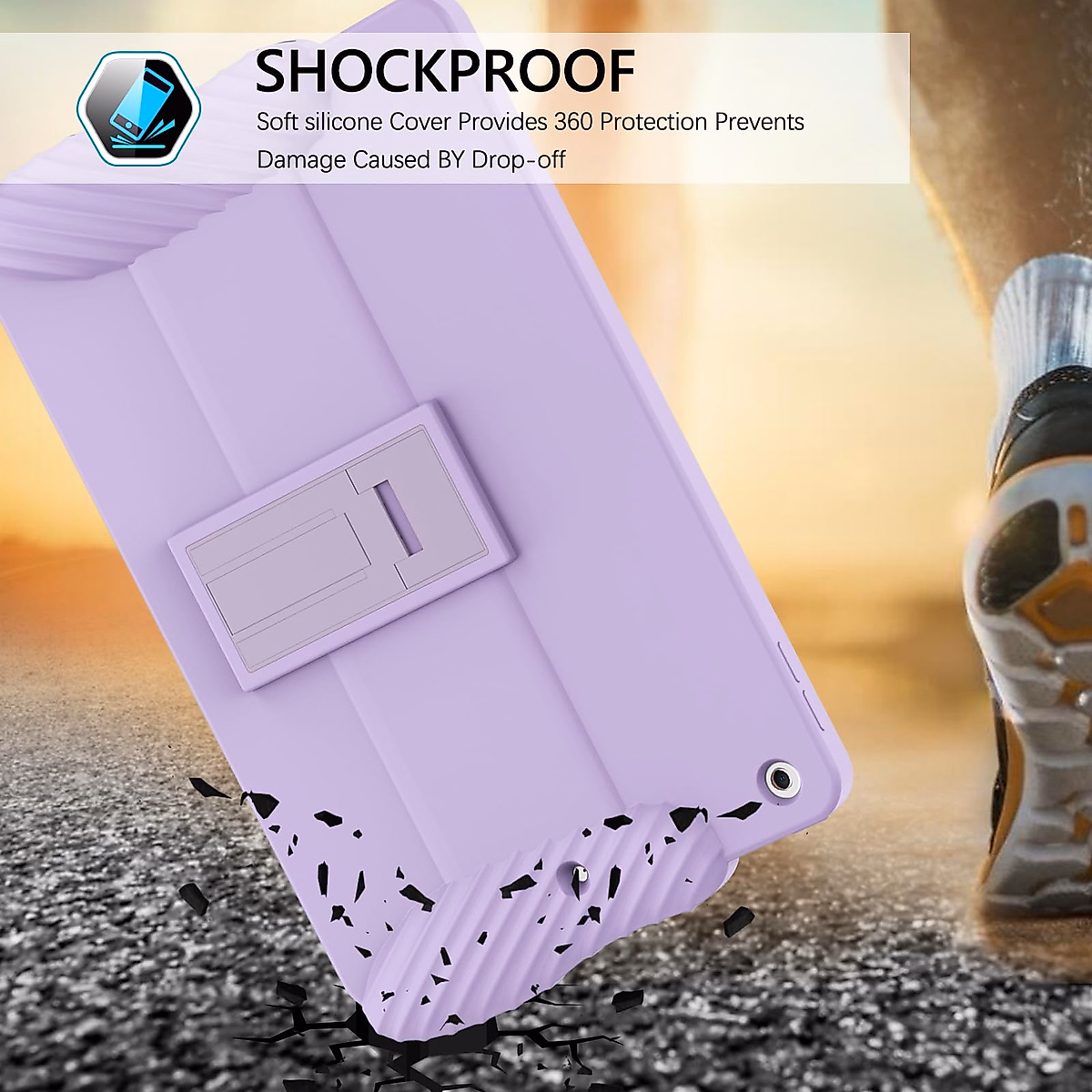 GUAGUA Case for iPad 10.2-Inch (9th/8th/7th Generation), iPad 10.2 2021/2020/2019 Lightweight Non-Slip Grip Gamepad Shockproof Rugged Protective Tablet Case with Kickstand for Kids Girls Women, Purple