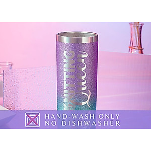 Onebttl Knitting Gifts for Women, Crochet Lovers - Knitting Queen - 20oz/590ml Stainless Steel Insulated Tumbler with Straw & Lid, Crochet Gift for Birthday, Christmas (Glitter Purple Blue)