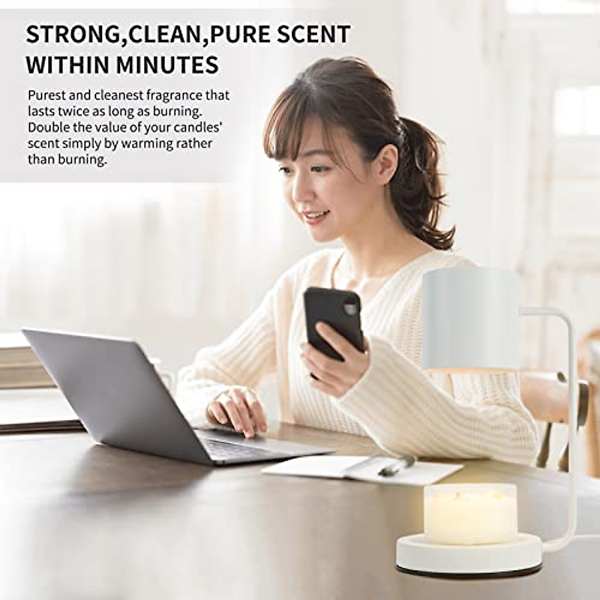 Candle Warmer Lamp with Dimmer,Electric Candle Lamp Warmer with Timer,1H/2H/4H Dimmable Candle Lamp,Wax Melt Warmer for Scented Wax with 2 Bulbs,Home Decor and Gift for Mother(White)