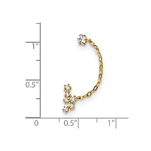 Solid 14k Yellow Gold CZ Cubic Zirconia Double Post with Chain Constellation Earring (10mm x 36mm)