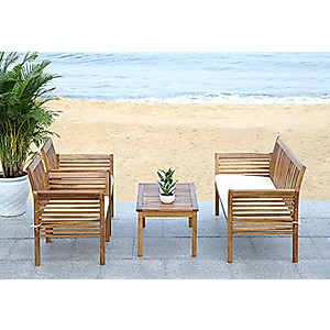 SAFAVIEH Outdoor Collection Carson Natural/ Beige Cushions 4-Piece Conversation Patio Set