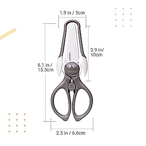 MOTHER-K Portable Ceramic Scissors with Tong Set, Ceramic Scissors for Baby Food with Protective Blade Cover and Portable Case, Safety Lock (GREY)