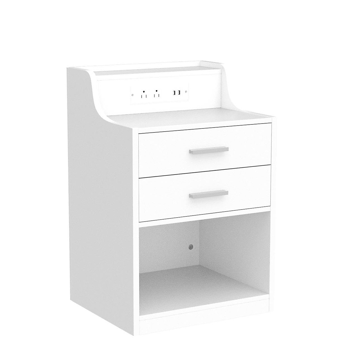 Saedew Nightstand with Charging Station and LED Lights, Night Stand with Modern Design, Bedside Table with 2 Drawers and Open Storage, Improved Nightstands for Bedroom Living Room (1, White)…