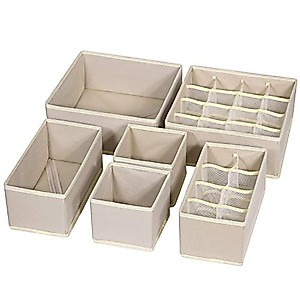 TENABORT 6 Pack Foldable Drawer Organizer Dividers Cloth Storage Box Closet Dresser Organizer Cube Fabric Containers Basket Bins for Underwear Bras Socks Panties Lingeries Nursery Baby Clothes Beige