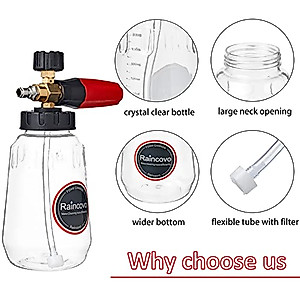 Raincovo Foam Cannon for Pressure Washer, Transparent Bottle Heavy Duty, Soap Cannon Lance Adjustable, 1/4 Inch Quick Connect