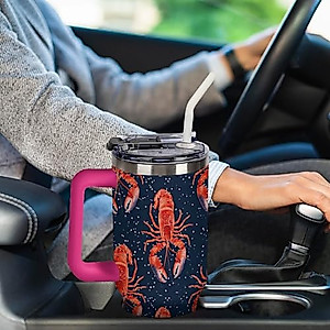 Red Lobster Printed Insulated Tumbler with Lid And Straw Stainless Steel Travel Coffee Mug 40oz Light Rose Red-style
