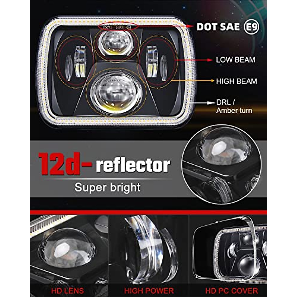 UNI-SHINE New DOT 5x7 LED Headlights 2PCS Sealed Beam 7x6 Led Headlights 110W 200% Brighter, Turn signal DRL Hi/Low Beam Compatible with Jeep XJ YJ express Pickup H6054 H5054 6052 6053 Replacement