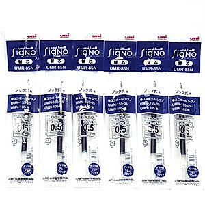 Uni Ballpoint Pen Blue Black Ink Refills(UMR85N.64), 0.5mm, for Signo 207 Retractable Pen(UMN-207-05) ,× 6 Pack/total 6 pcs