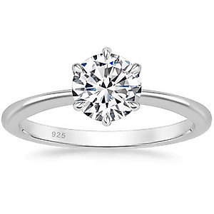 SOMEN TUNGSTEN 925 Sterling Silver 1 Carat Solitaire Round CZ Engagement Wedding Band Classic Six Prong Ring Size 6