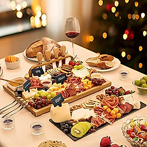 Bamboo Cheese Board and Knife Set - Extra Large Charcuterie Boards Set & Accessories, Large Wooden Cheese Platter Tray with Cutlery - Unique Housewarming, Bridal Shower, Anniversary & Wedding Gift