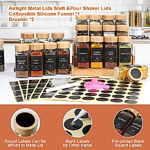 36pcs 4oz Spice Jars with Bamboo Lids, Glass Spice Jars with Labels, Empty Spice Containers Square Spice Bottles with Shaker Lids, Funnel, Chalk Pen and Brush