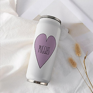 Puggle Love Insulated Tumbler Stainless Steel Travel Mug Coffee Cup with Lid And Straw 500ml