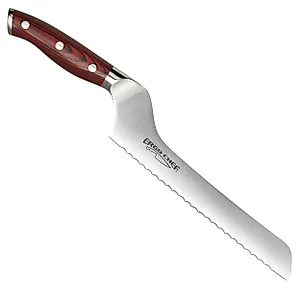 Ergo Chef Crimson Series Serrated Offset Bread & Deli Knife, 8-inch - Forged German X50CrMoV15 High-Carbon Stainless Steel - G10 Handle