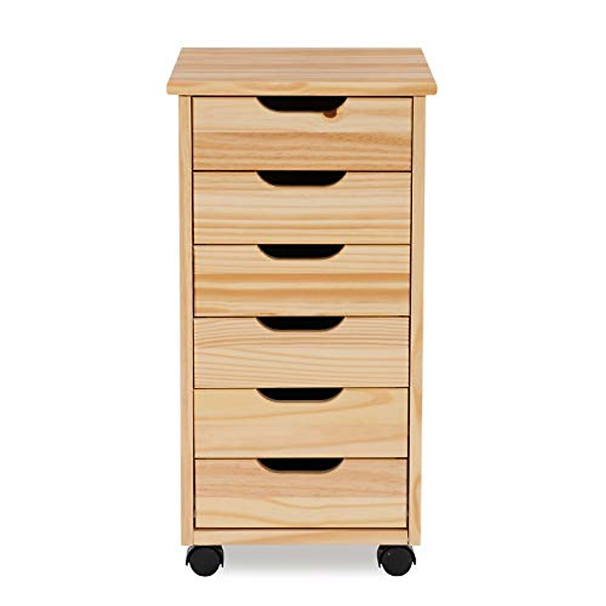 Linon Callie Multipurpose Six Drawer Natural Wood Rolling Storage Cart with Casters in Brown