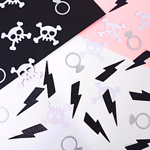 180 pcs Halloween Bachelorette Bride or Die Confetti - Til Death Do Us Party Decor, Glitter Skull Lightning and Ring Confetti for Hen Party, Bride or Die Bachelorette Party Decor