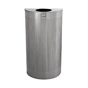 Rubbermaid Commercial Products Silhouette Trash Can, 12-Gallon, Silver, Half-Round Indoor/Outdoor Garbage Can/Bin with Side Opening for Lobby/Office/School/Restaurant