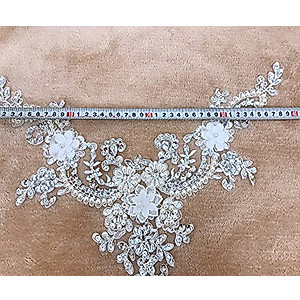 wtbv.n Handmade Crystal Peal Patches Sequins Rhinestones Ivory lace Trim Applique 38 * 28cm for Dress Skirt