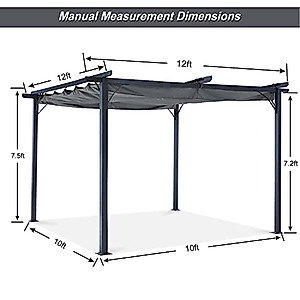 ABCCANOPY Patio Pergola 11x11 - Outdoor Sun Shade Canopy with Retractable Shade for Garden Porch Backyard (Dark Gray)