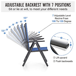 PHI VILLA 9 Piece Outdoor Patio Dining Set, Adjustable Folding Patio Sling Chairs (Blue) with Extendable Metal Steel Dining Table for Outdoor, Garden, Lawn