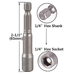 Yakamoz 10Pcs Magnetic Nut Setter Driver Drill Bit Set 1/4" Hex Shank to 1/4" Hex Socket Power Nut Driver Bits, 2-Inch Length