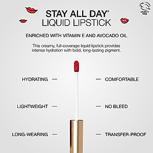 stila Stay All Day Liquid Lipstick, Matte | Long-Lasting Color Wear, No Transfer or Bleed | Hydrating & Lightweight with vitamin E & Avocado Oil for Soft Lips | Fiery, .10 Fl. Oz.