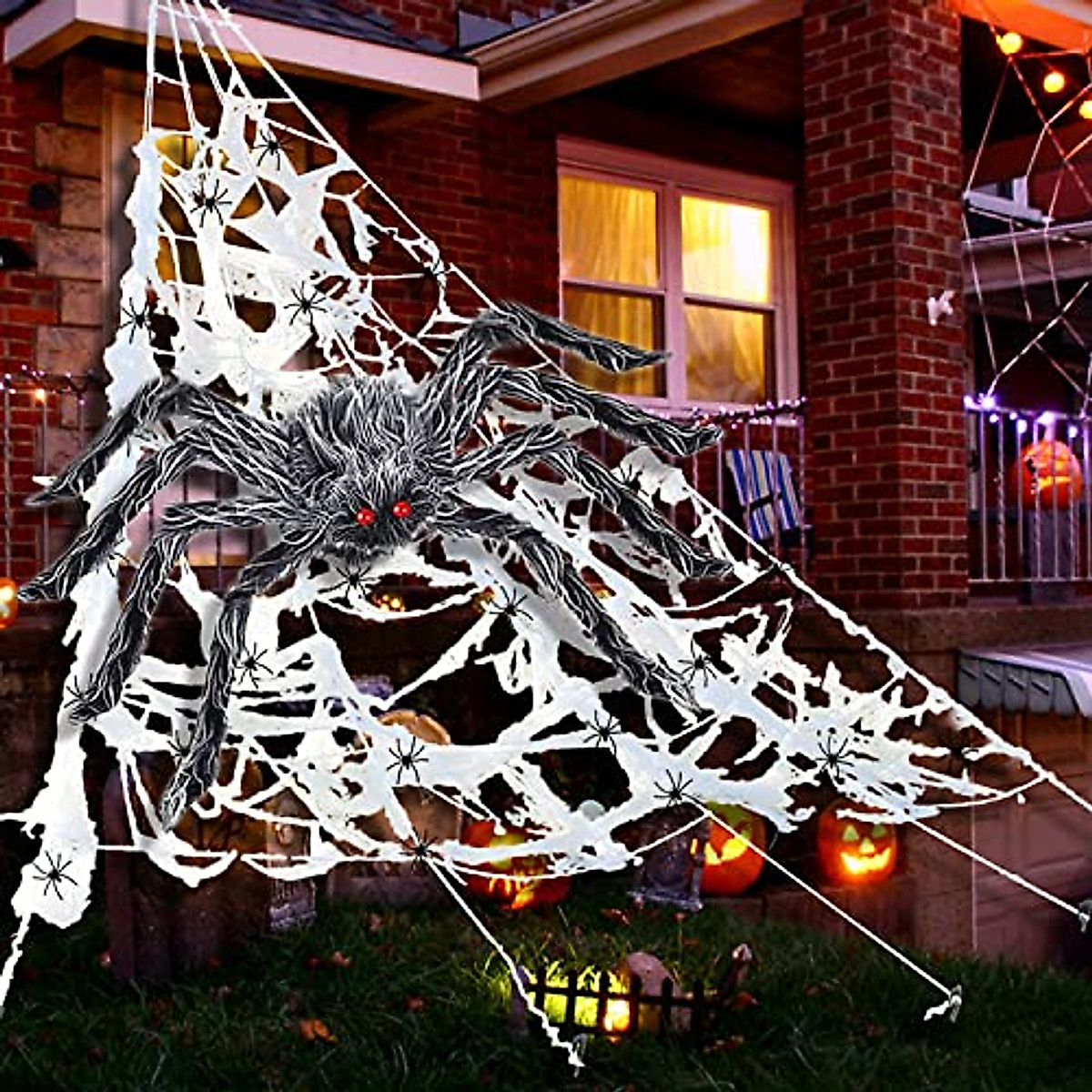YUJUN Halloween Giant Spider Decorations 59'', Halloween Web Decor Scary Giant Spider with 100PCS Small Fake Plastic Spiders 275'' Giant Spider Webs for Halloween Outdoor and Indoor Decoration