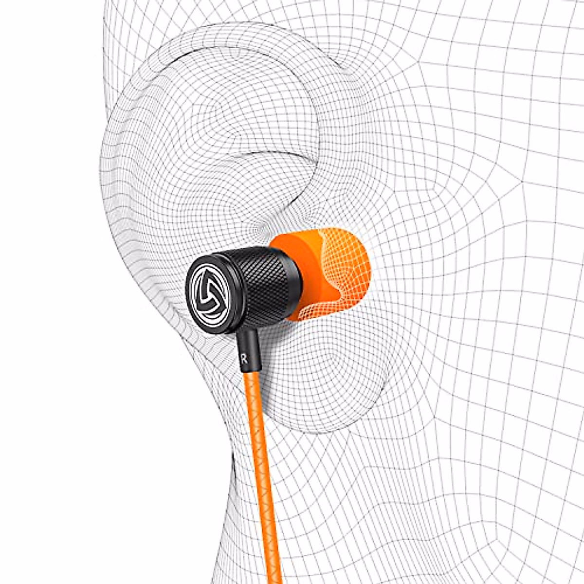 LUDOS Ultra Wired Earbuds in-Ear Headphones, 5 Years Warranty, Earphones with Microphone, Noise Isolating Ear Buds, Memory Foam for iPhone, Samsung, School Students, Kids, Women, Small Ears - Orange